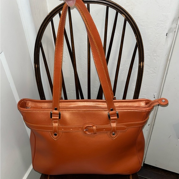 Jack Georges | Bags | Jack Georges Orange Leather Shoulder Bag Tote ...